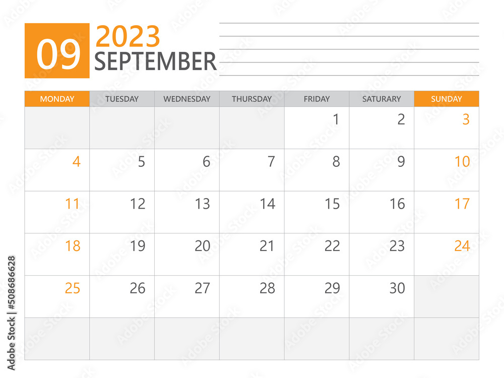 September 2023 template, Calendar planner 2023, week start on Monday ...