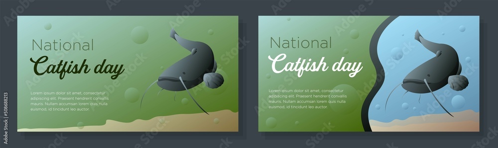 National catfish day online banner template set, freshwater fish ...