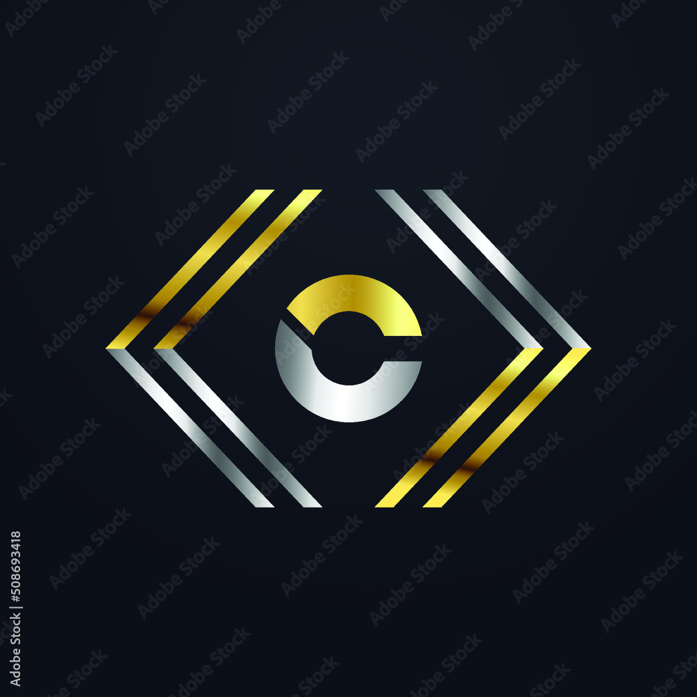 Premium luxury Vector elegant gold and silver font Letter C Template for company logo with ...