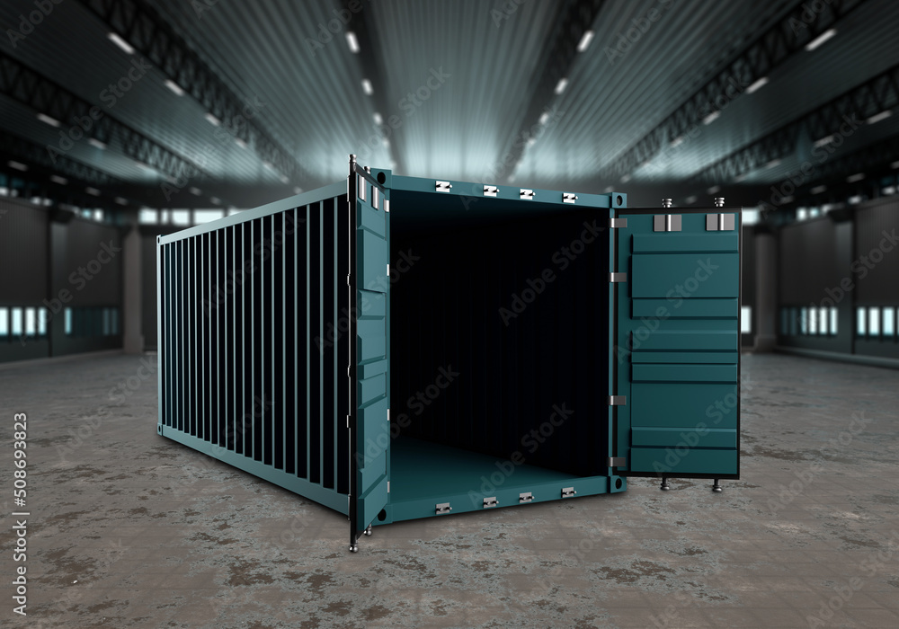 Empty shipping cargo container. Cargo container with nothing. Open sea ...