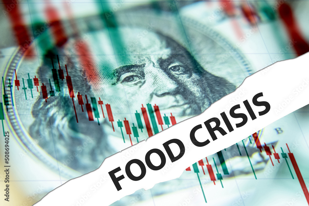 Food crisis. Graph of decrease in food production. Food crisis text ...