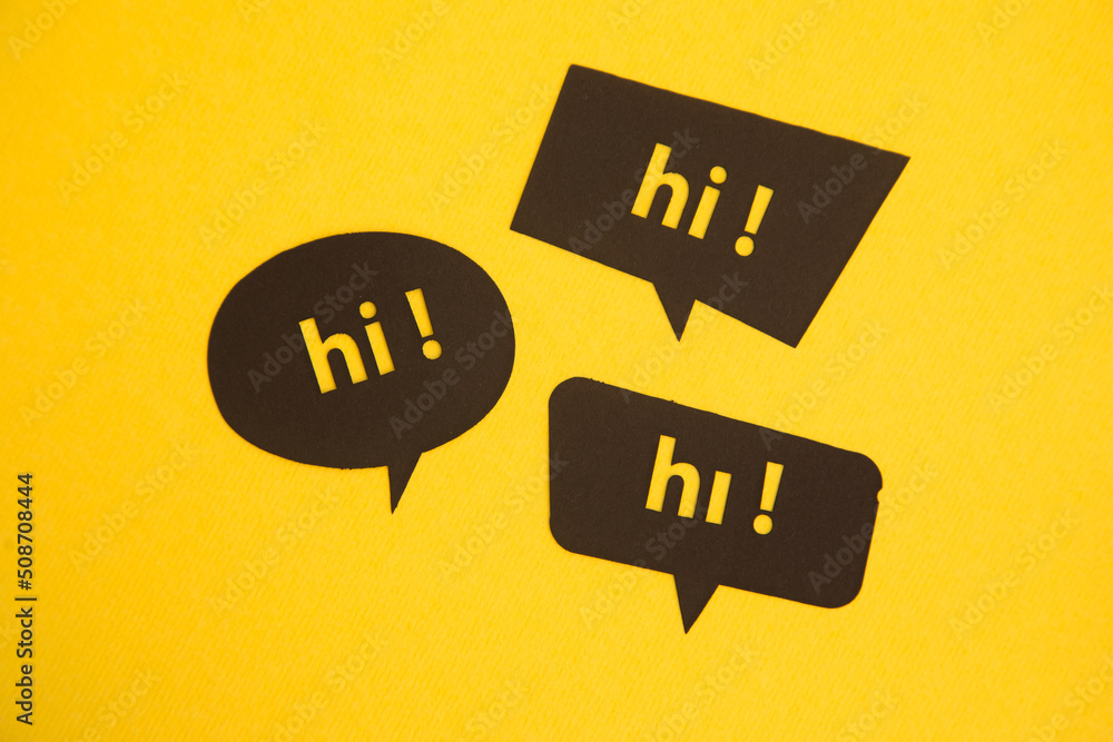 Hello speech bubble on the yellow background. Stock Photo | Adobe Stock