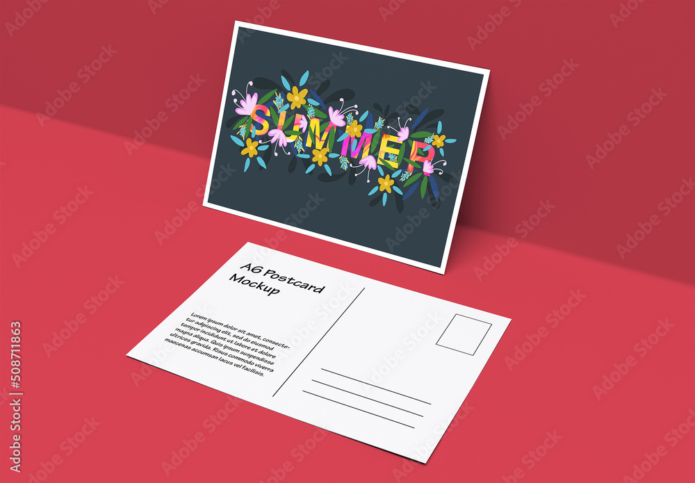 Horizontal A6 Postcard Mockup Stock Template | Adobe Stock