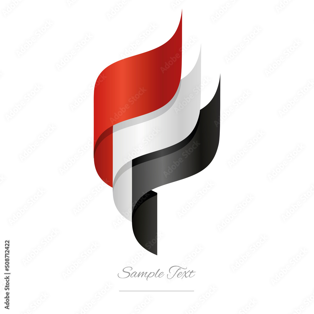 Yemen Abstract 3d Wavy Flag Red White Black Modern Yemeni Ribbon Torch