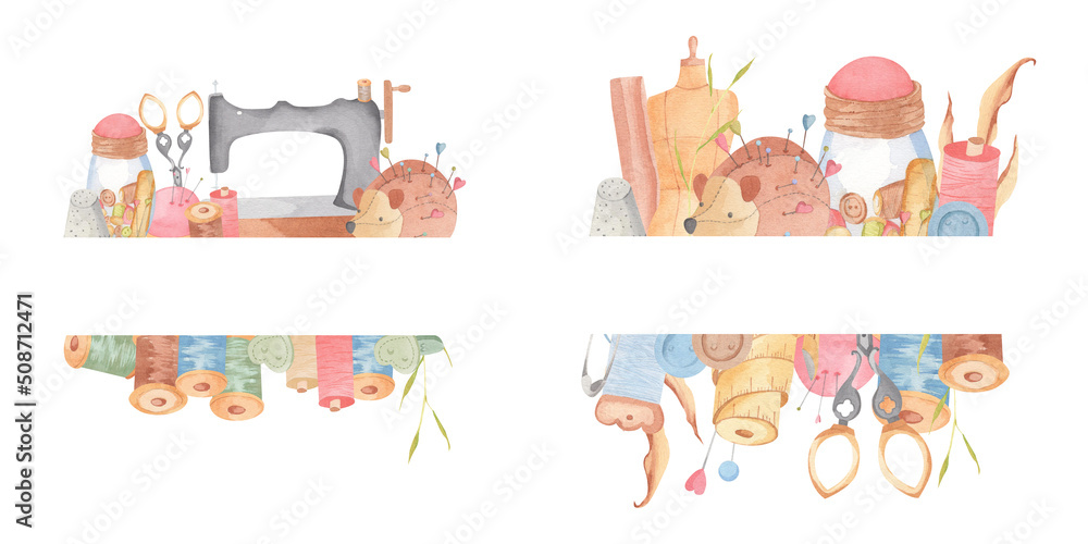 Watercolor Sewing Clipart - Vintage collection kit set, retro isolated ...