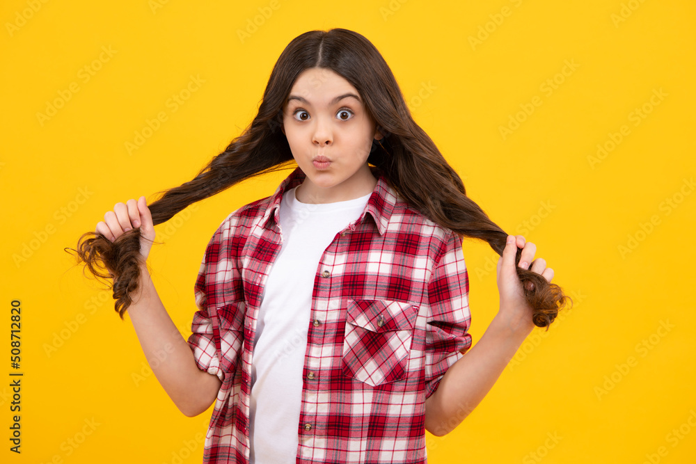 Studio shot of emotional adorable little girl surprised and shocked ...
