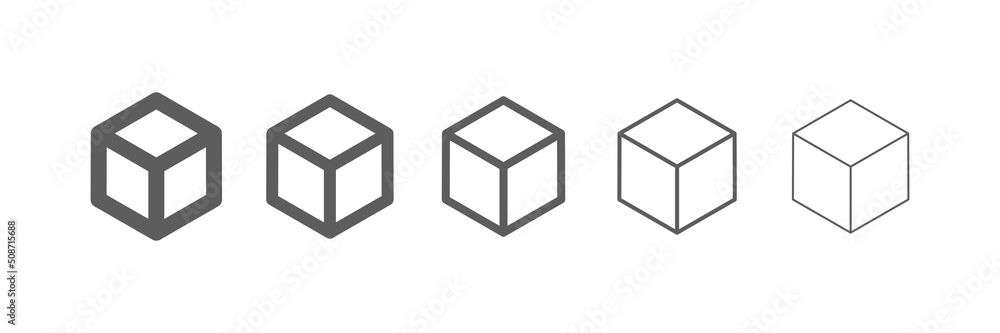 Cubic vector icons. Cube symbol set on white background. Various black ...