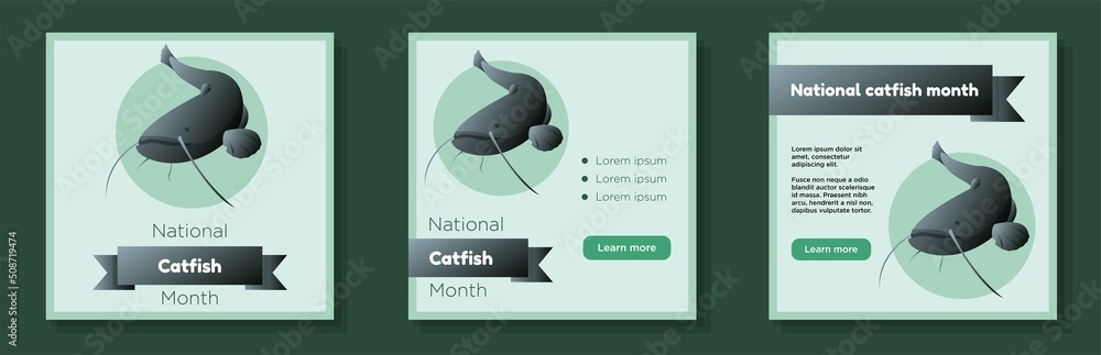 National catfish month social media post, banner set, freshwater ...