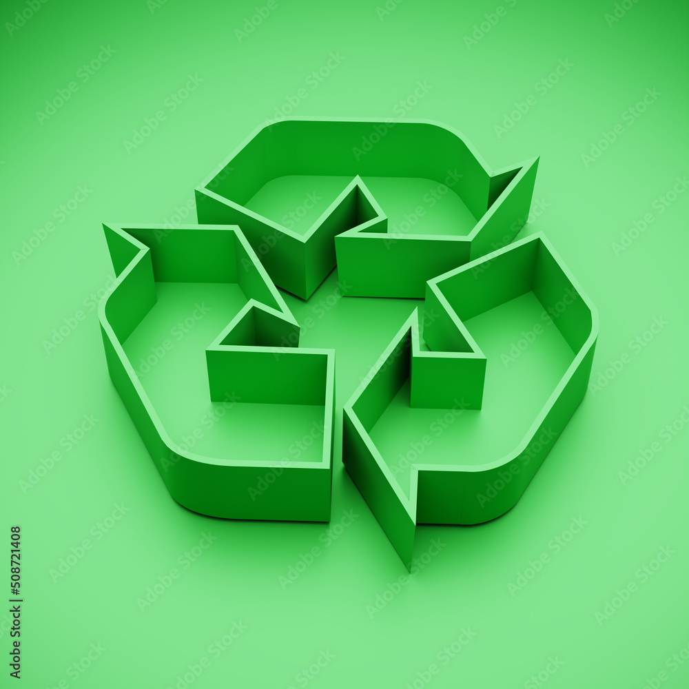 Green recycling logo in 3d on green background. Stock Illustration ...