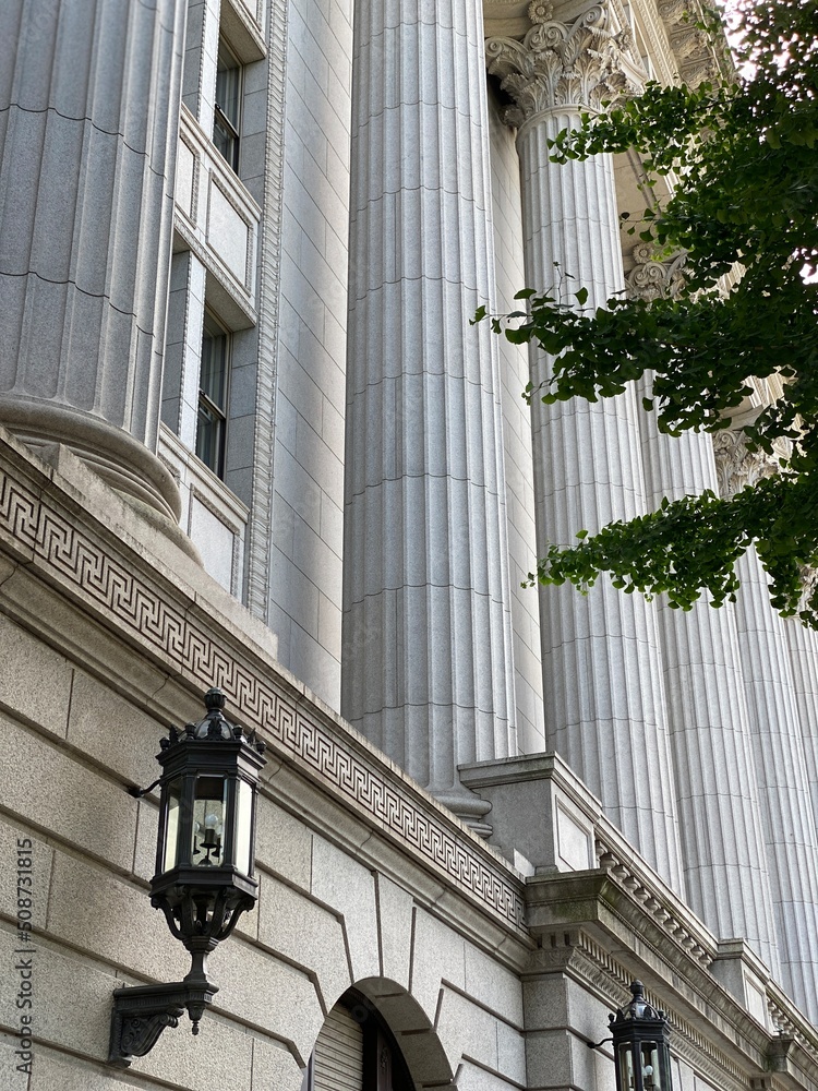 The neoclassical building details, the roman inspired western office ...