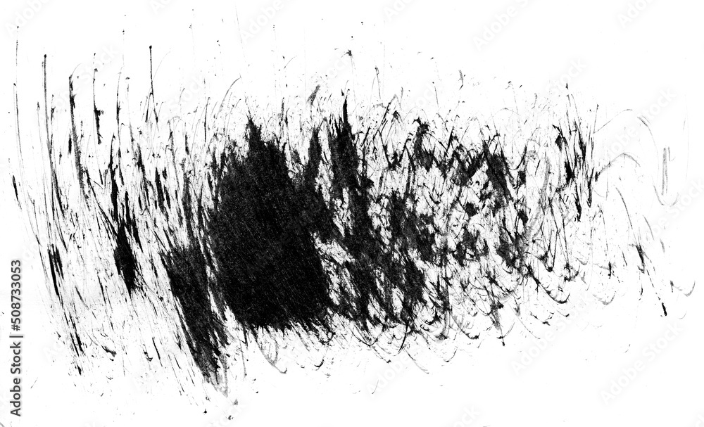 Black color stain (pattern) with acrylic paint blotch and brush strokes ...