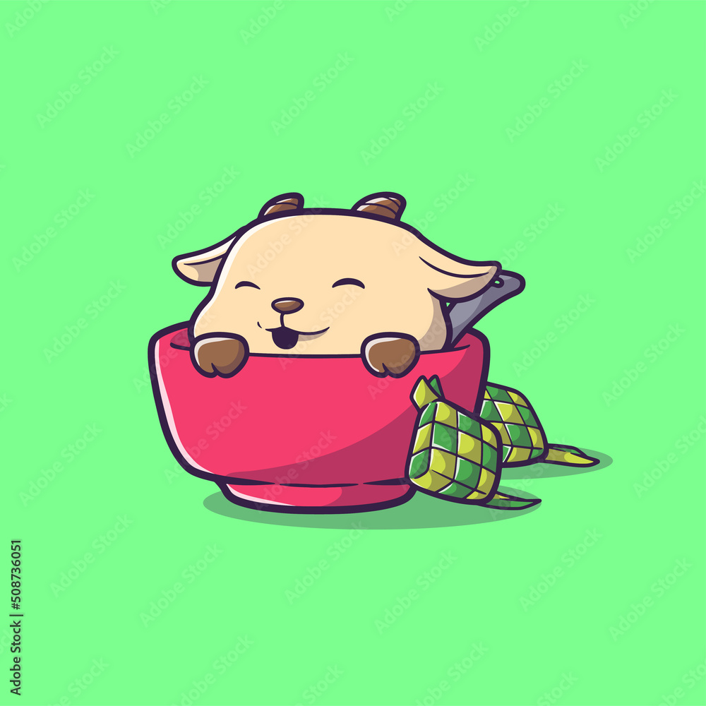 Cute illustration of goat hide in a bowl for the blessed Eid al-Adha ...