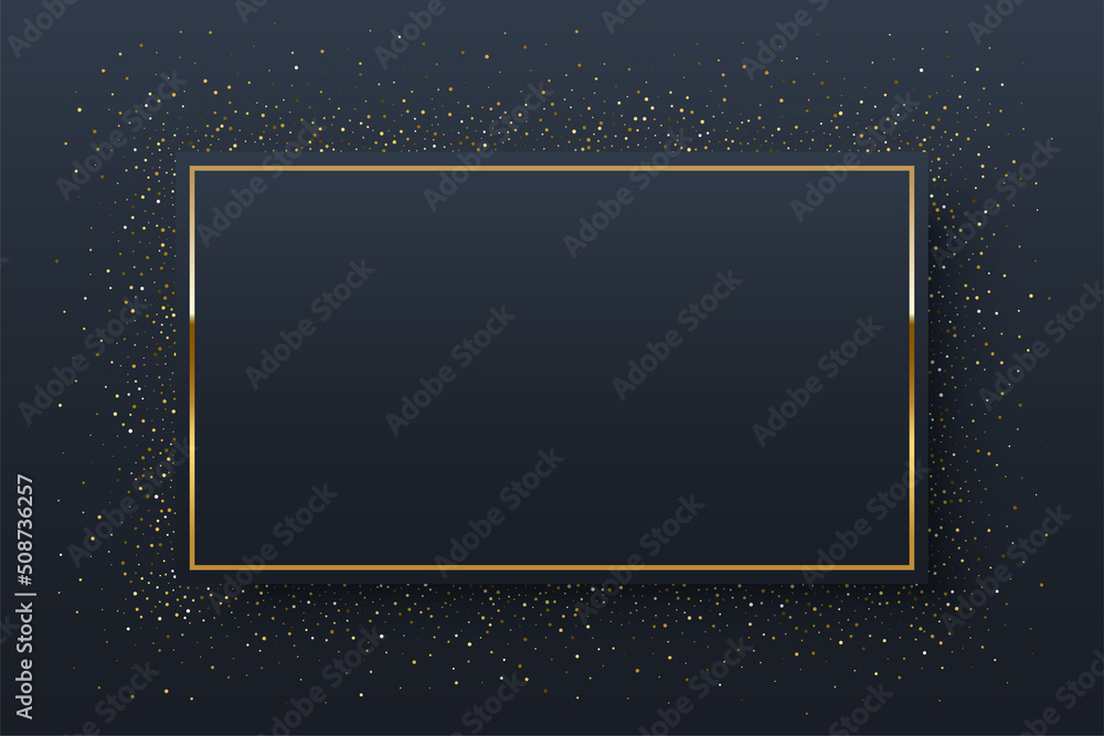 Decorative rectangle gold frame with glitter vector illustration. 3d ...