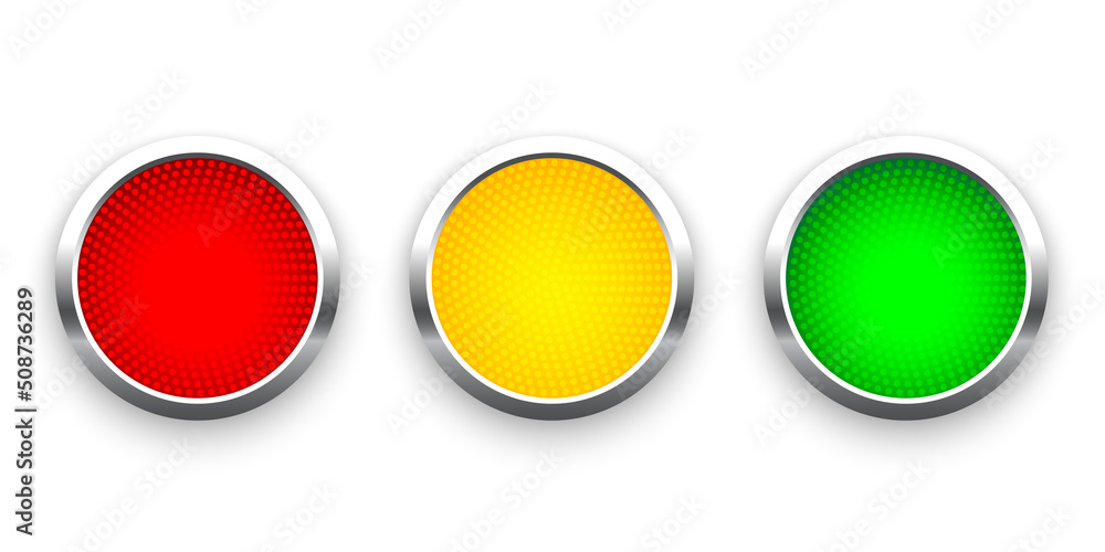 Traffic lights with silver frames isolated on white bacground. Vector ...