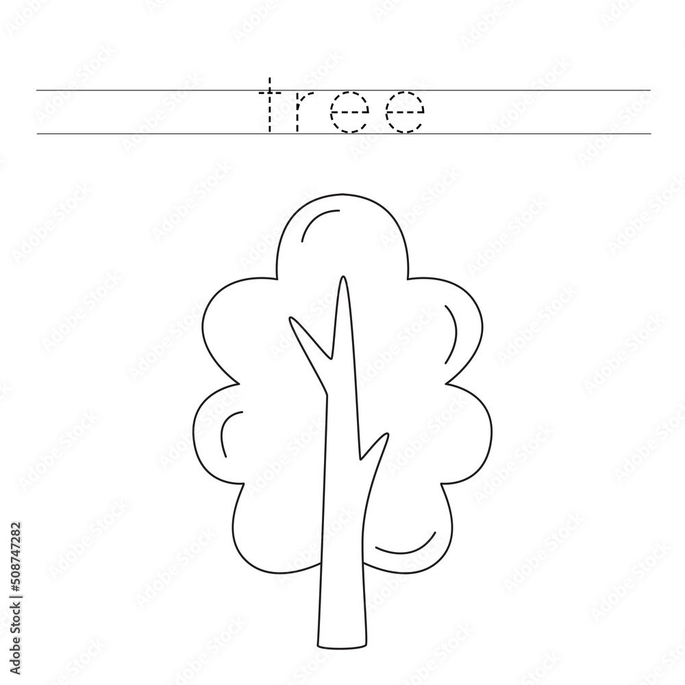 Trace the letters and color cartoon tree. Handwriting practice for kids ...