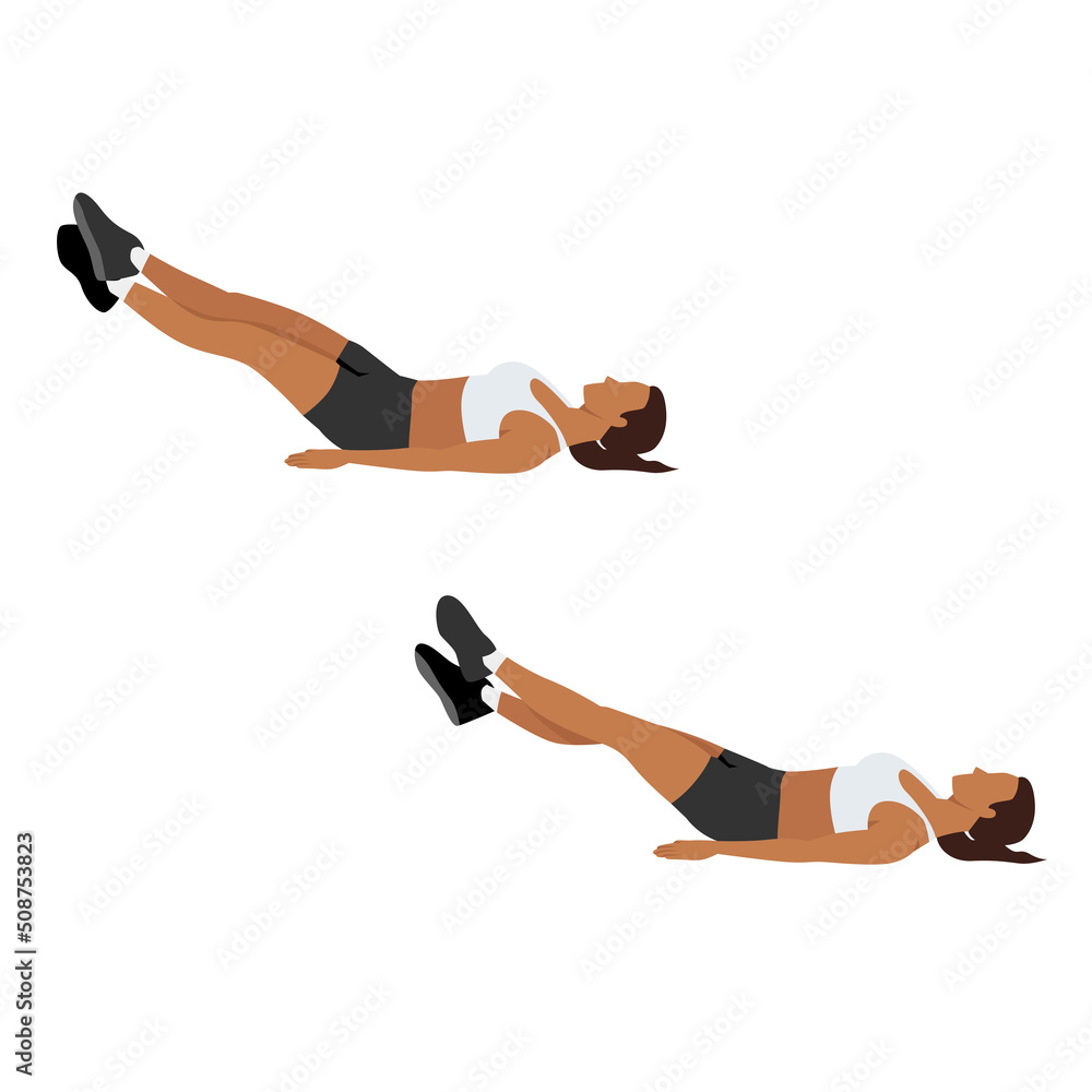 Woman doing Scissor kicks exercise. Flat vector illustration isolated ...