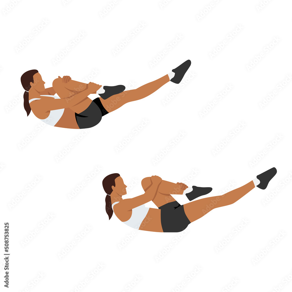 Woman doing Single leg stretch exercise. Flat vector illustration ...