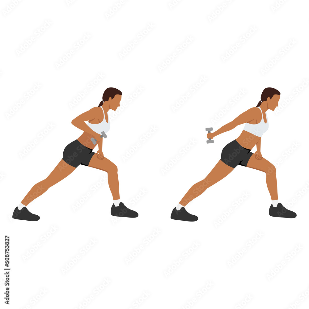 Woman doing One arm tricep kickback exercise. Flat vector illustration ...