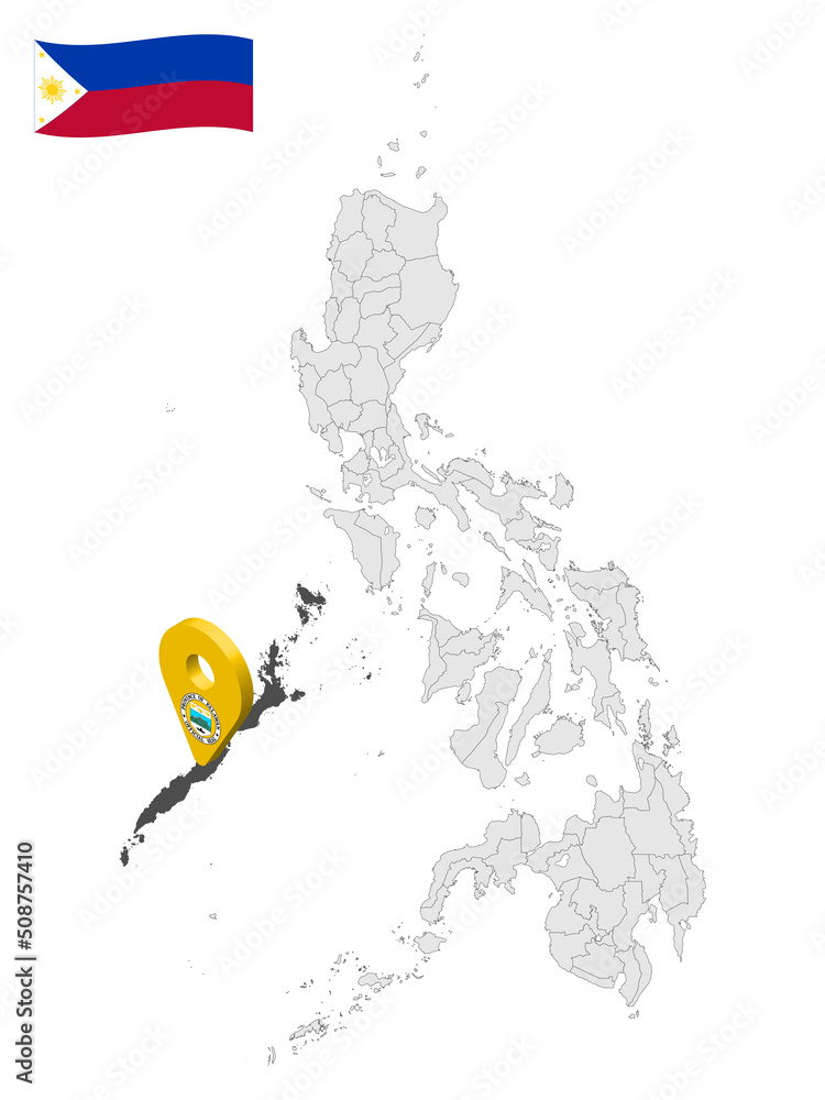 Location Province of Palawan on map Philippines. 3d location sign of ...