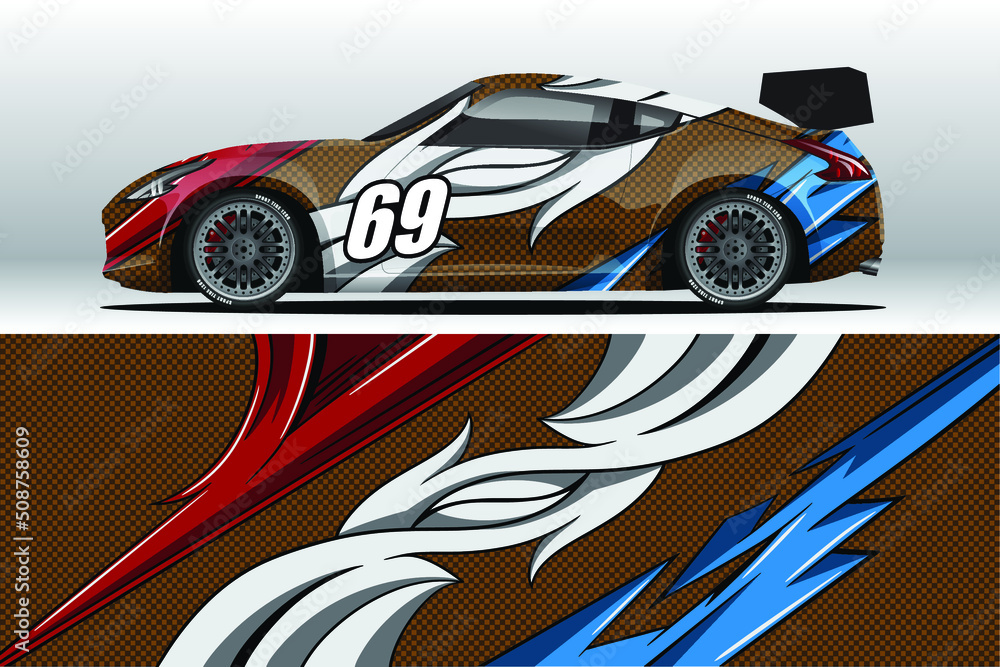 Abstract Race car wrap sticker design and sports background for daily ...