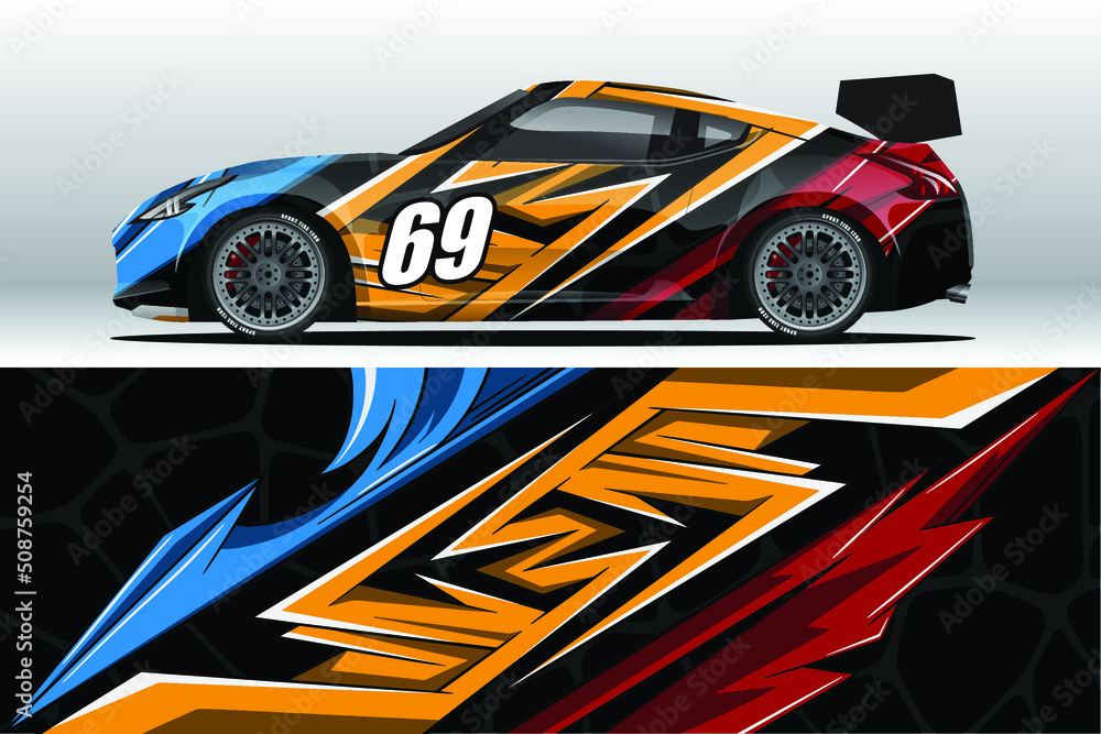 Abstract Race car wrap sticker design and sports background for daily ...