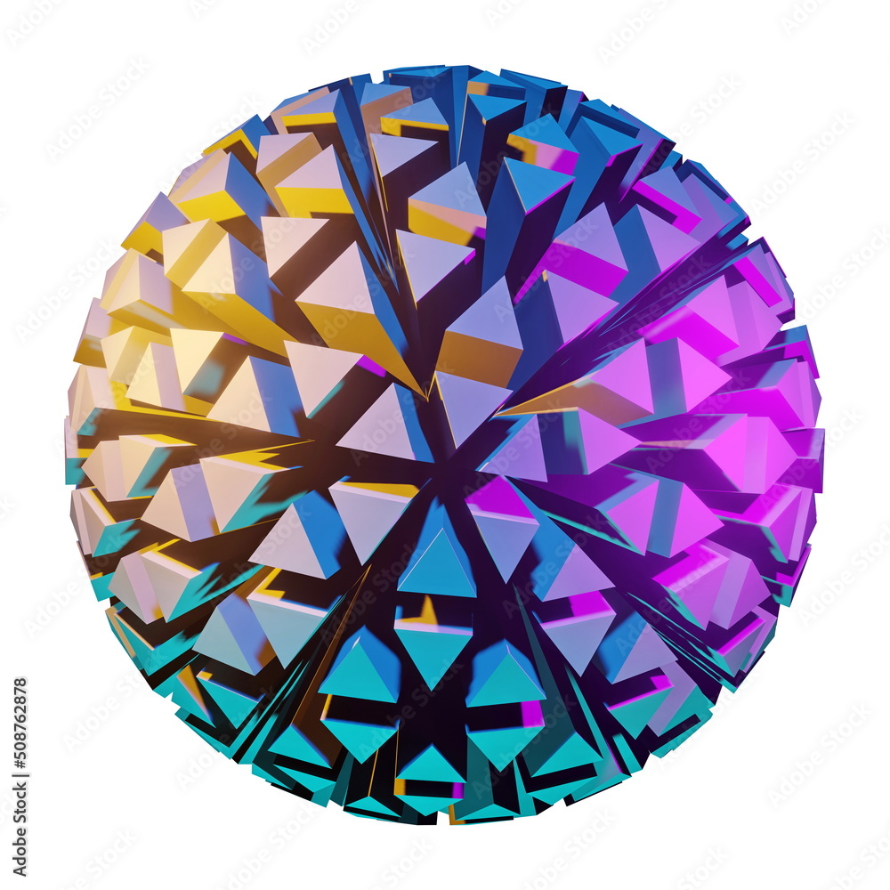 abstract rainbow ball of extruded triangles isolated white, simple logo ...