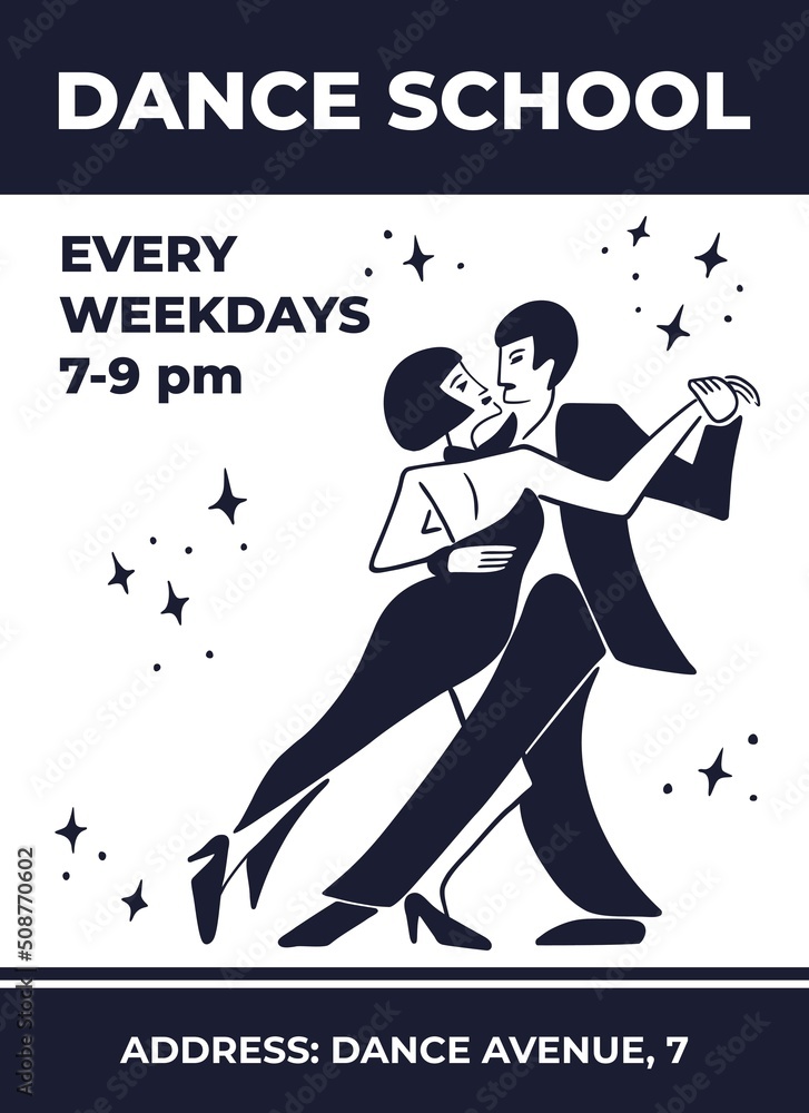 Vetor de Dance school poster, leaflet template. Hot man and woman ...