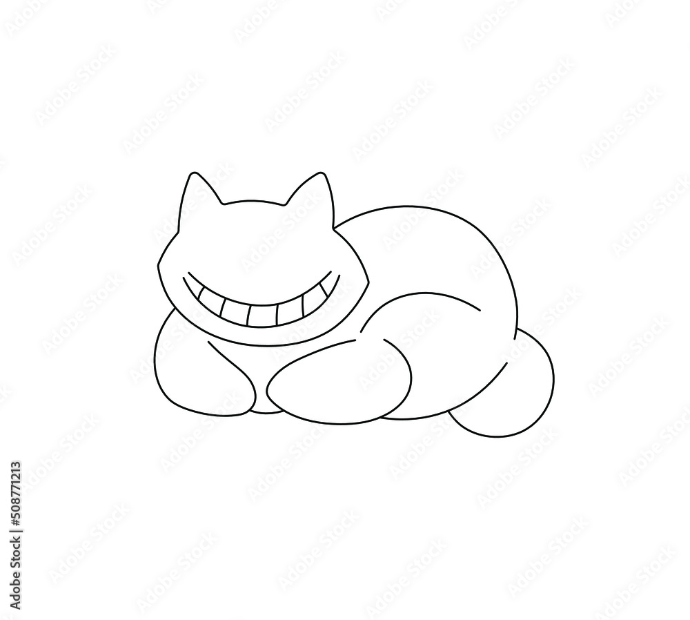 Vector isolated lying cheshire cat with wide toothy smile colorless ...