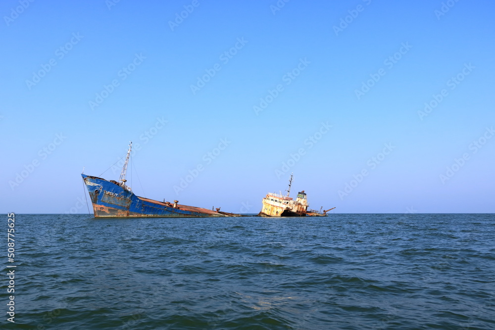 Danube Delta in Romania over sank ship, the shipwreck Turgut S in ...