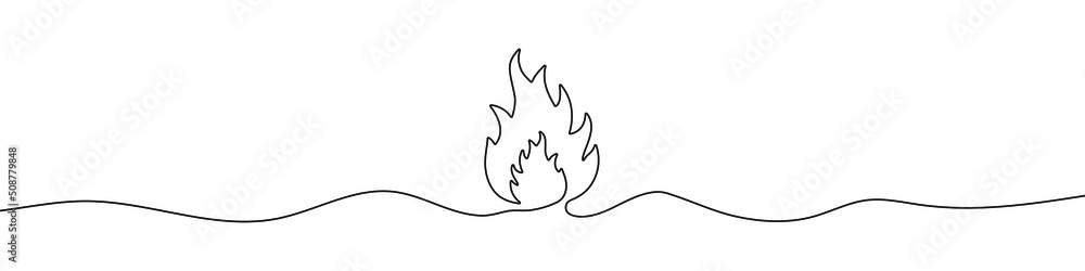 Continuous line drawing of fire. Flame linear icon. One line drawing ...