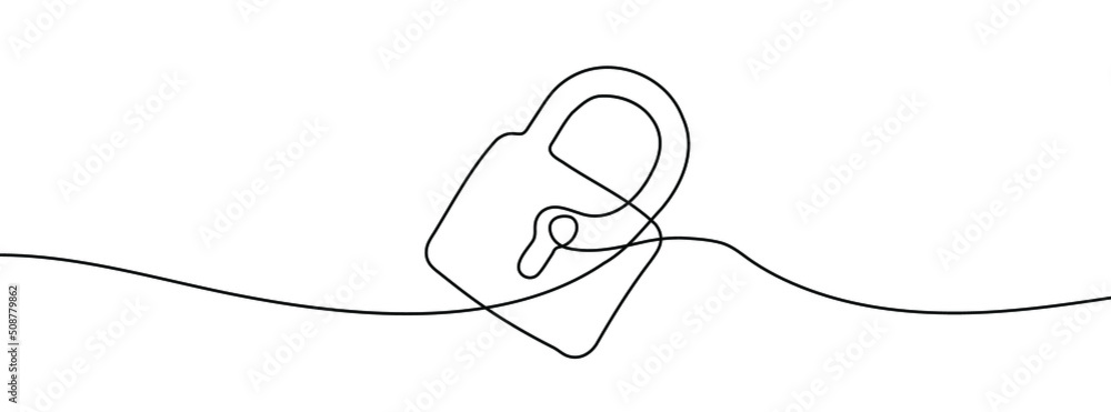 Continuous line drawing of padlock. Lock linear icon. One line drawing ...
