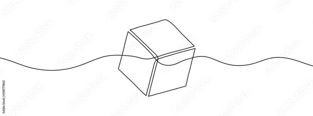 Continuous line drawing of cube icon. Cube linear icon. One line ...