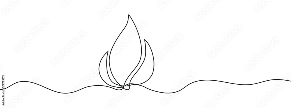 Continuous line drawing of fire. Flame linear icon. One line drawing ...