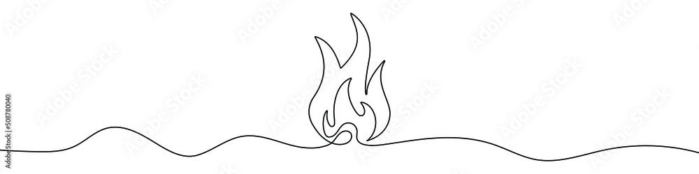 Continuous line drawing of fire. Flame linear icon. One line drawing ...