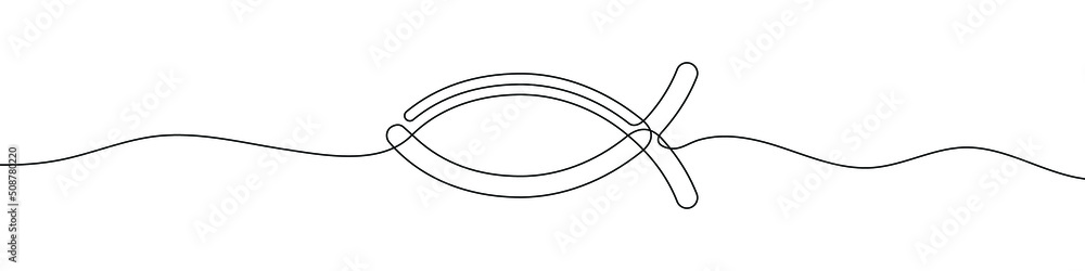 Christian fish line background. One continuous line drawing of ...