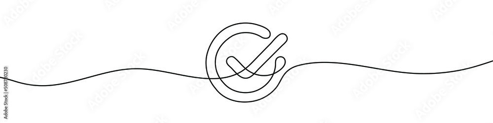 Continuous line drawing of check mark. Tick one line icon. One line ...