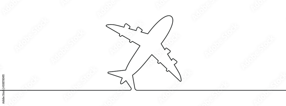 Continuous line drawing of airplane icon. Aircraft linear icon. One ...