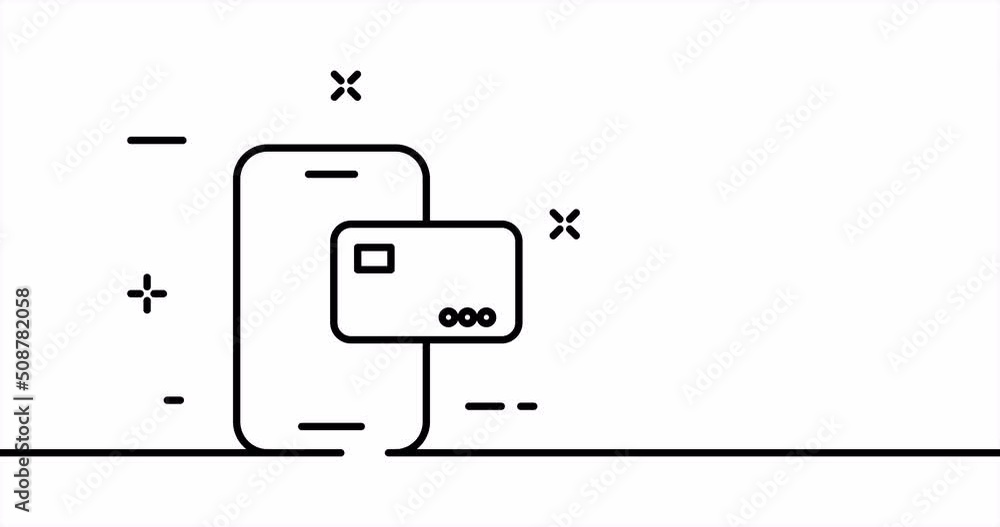 One line drawing, solid line bank card. One line drawing animation of ...
