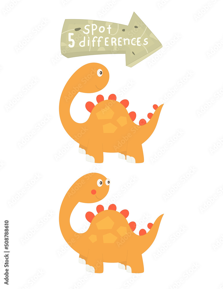 Dinosaurs Games and Activities for Kids. Spot 5 Differences. Cute ...