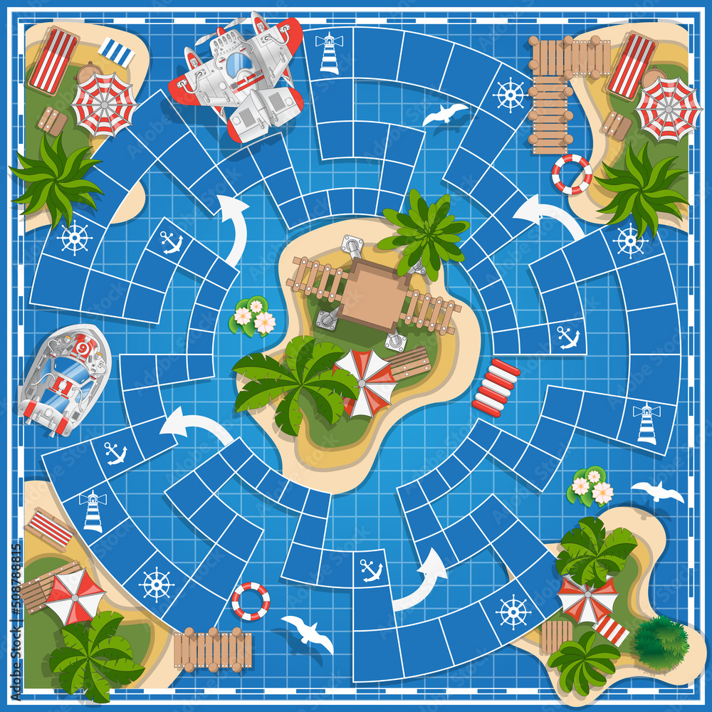 Tropical Islands on the map. Game board. View from above. Vector ...