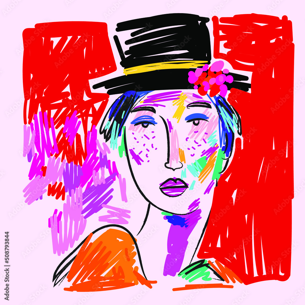 Abstract face portrait man,woman,people hand drawn character vector ...