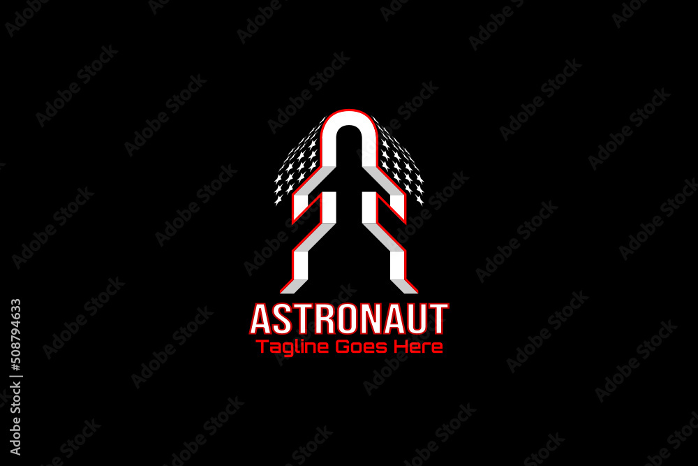 Vector logo element with abstract illustration of astronaut on positive ...