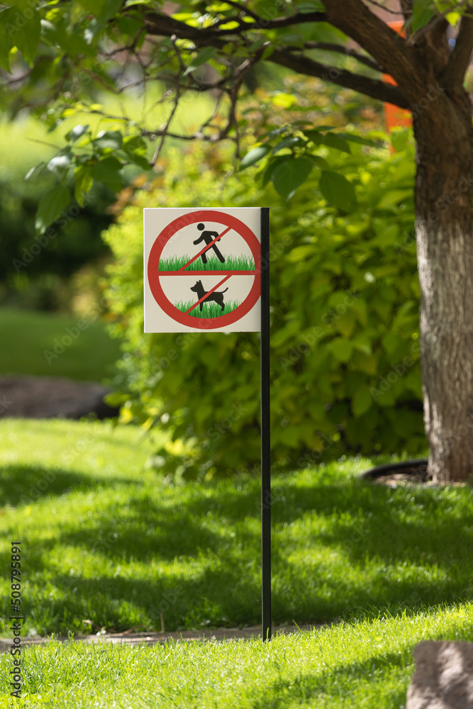 Prohibition plate. Keep order. Ban on walking dogs. Rules of civilized ...