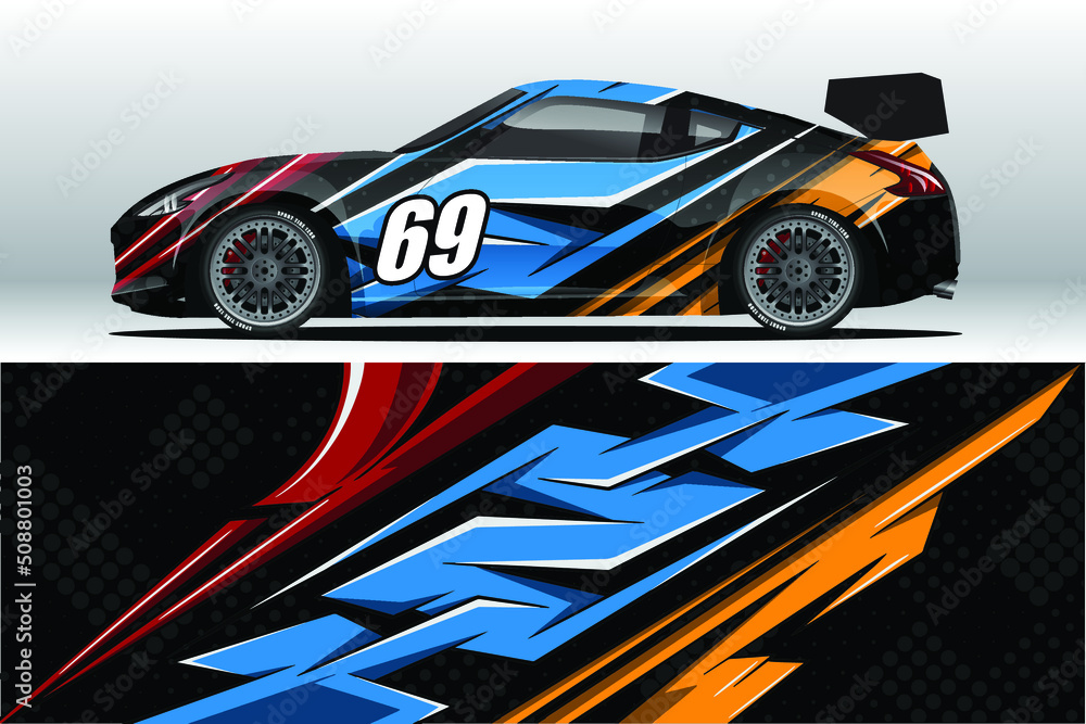 Abstract Race car wrap sticker design and sports background for daily ...