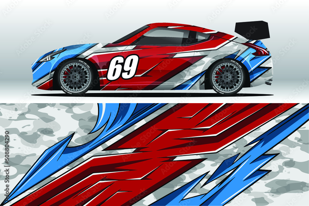 Abstract Race car wrap sticker design and sports background for daily ...