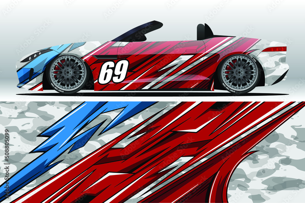 Abstract Race car wrap sticker design and sports background for daily ...