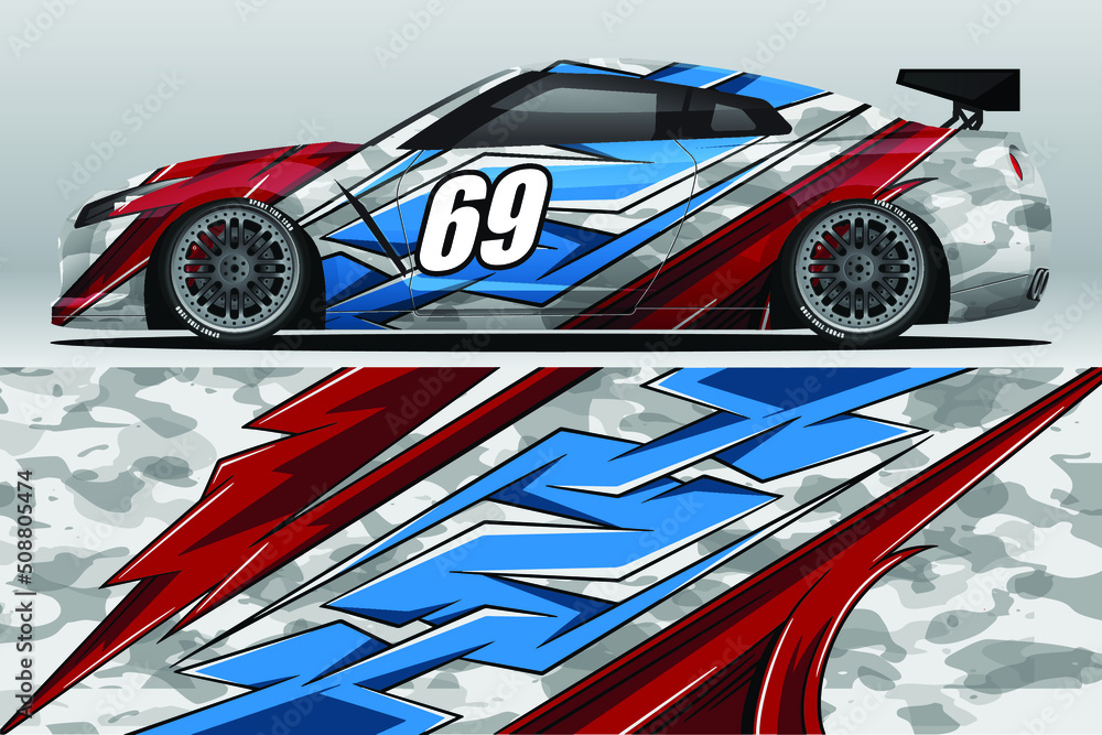 Abstract Race car wrap sticker design and sports background for daily ...