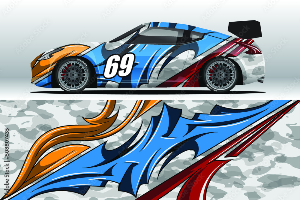 Abstract Race car wrap sticker design and sports background for daily ...