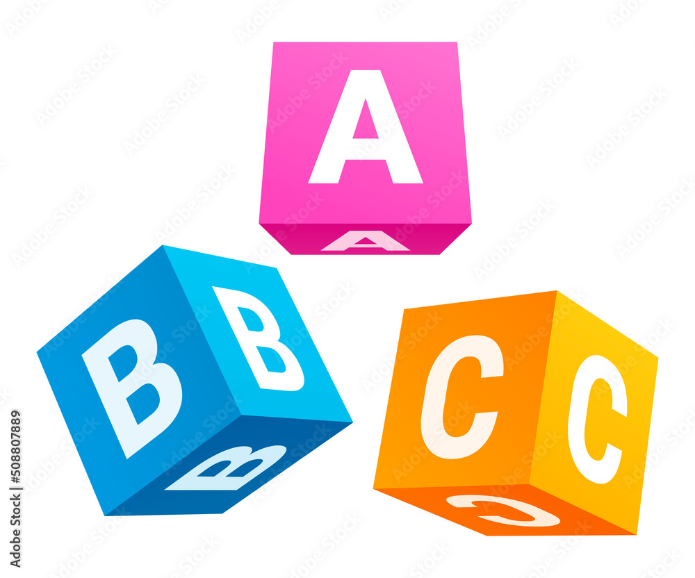 Collection realistic flying abc educational blocks vector illustration ...