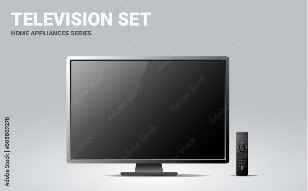 Vector realistic illustration of television set with remote control on ...